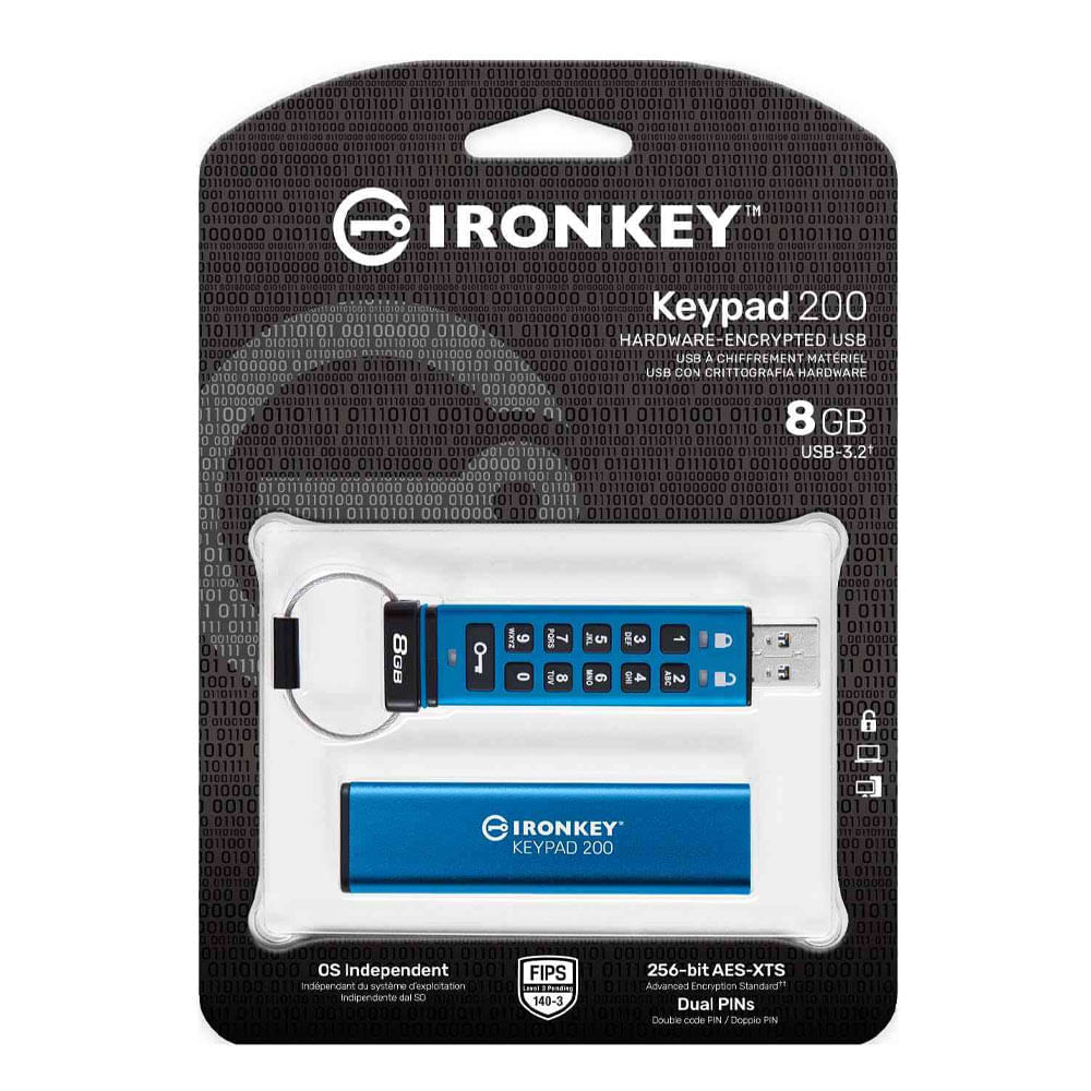 Memoria USB Kingston IronKey Keypad 200 8GB de capacidad, interfaz 3.2 ...